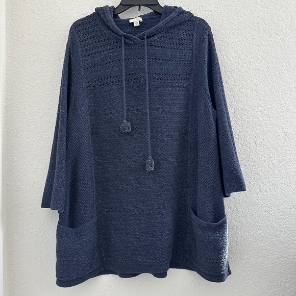 Pure Jill | Tops | Pure Jill Hooded Knit Tunic Sweater Womens Xl Blue ...